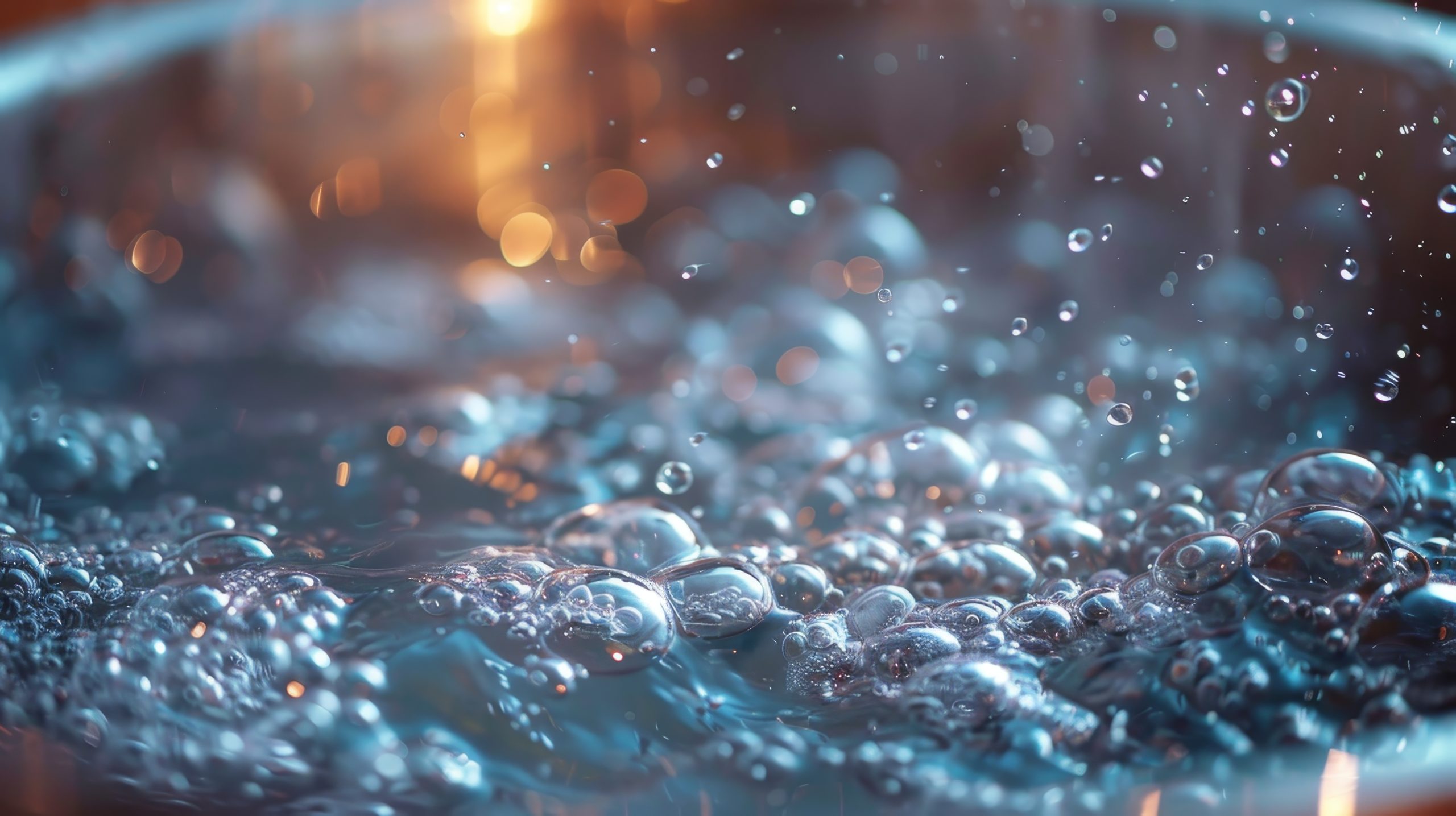 Craft an image of bubbles forming in a boiling pot of water - Keller ...